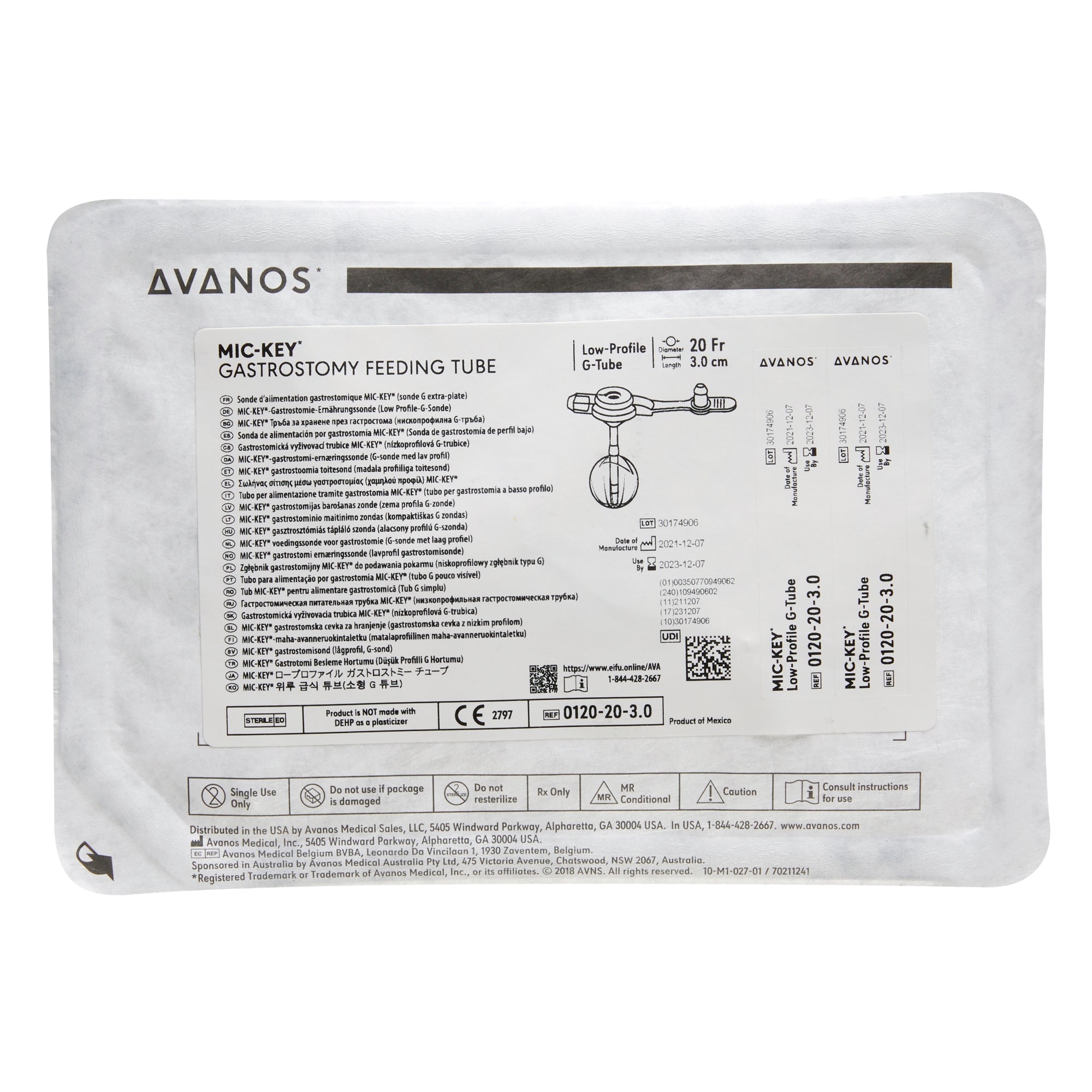 Avanos Medical Sales LLC Low Profile Gastrostomy Tube Kit MIC-Key® 20 ...