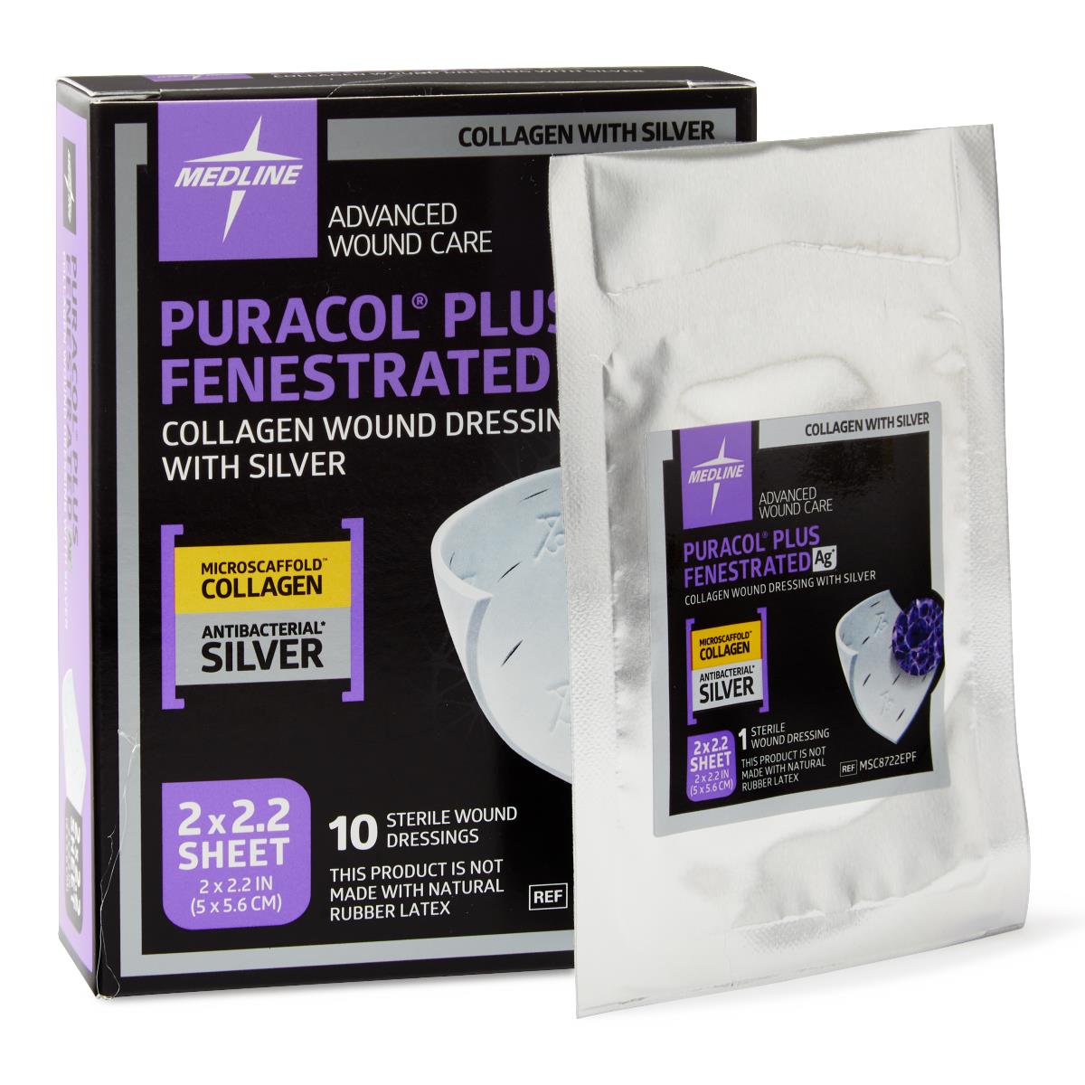 Puracol Plus Ag+ Collagen Wound Dressing with Silver, 2" x 2.25" Fenes ...