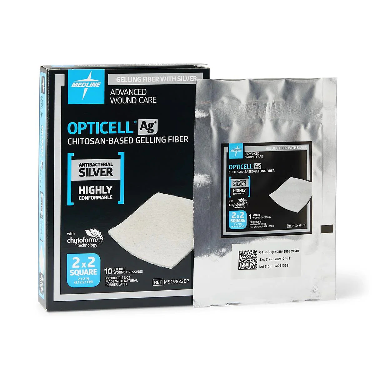 Medline Silver Gelling Fiber Dressing Opticell Ag+ 2 X 2 inch Square S ...